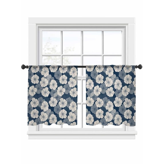 Blue Flower Sheer Curtains 2 Panels Set Retro Country Farmhouse Blue ...
