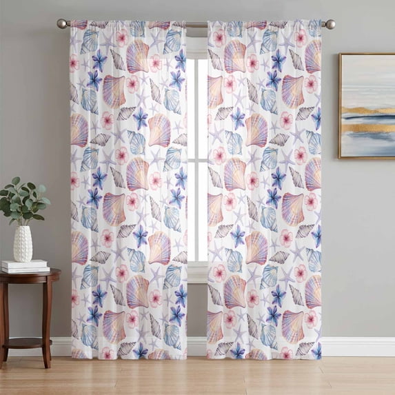 Blue Flower Sheer Curtains 63 Inch Length 2 Panels Set, Summer Coastal ...