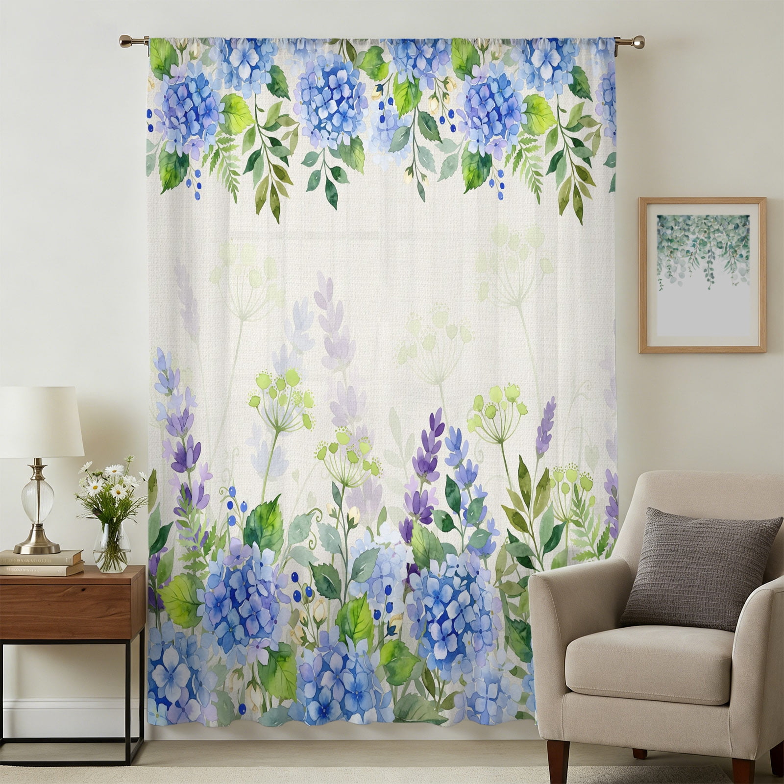 Blue Flower Sheer Curtains 63 Inch Length for Bedroom, Farmhouse ...