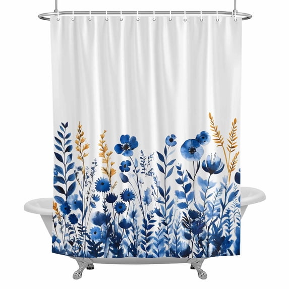 Blue Flower Shower Curtain for Bathroom, Spring Vintage Botanical Plant ...