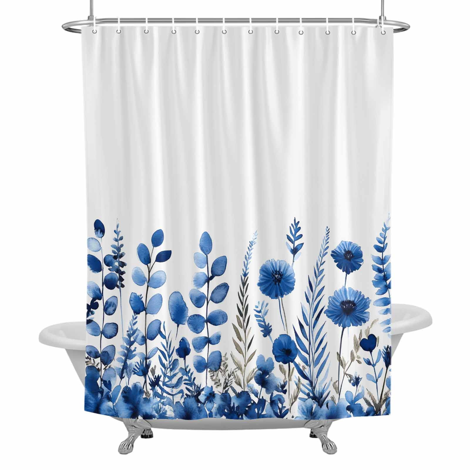 Blue Flower Shower Curtain for Bathroom, Spring Vintage Watercolor ...