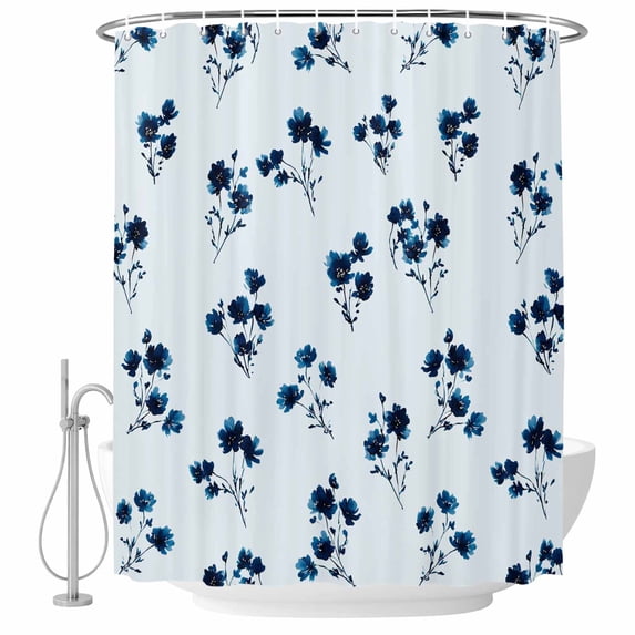 Blue Flower Shower Curtain for Bathroom, Watercolor Floral Country ...