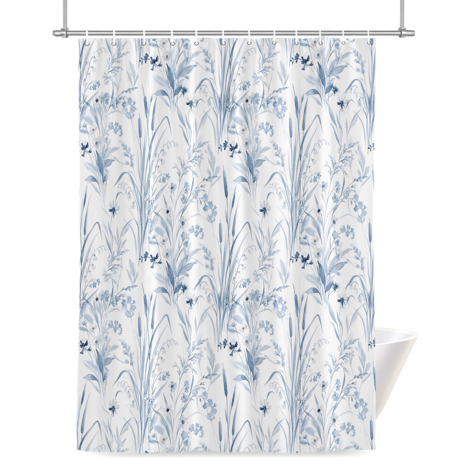 Blue Flower Shower Curtains for Bathroom, Country Vintage Minimalist ...