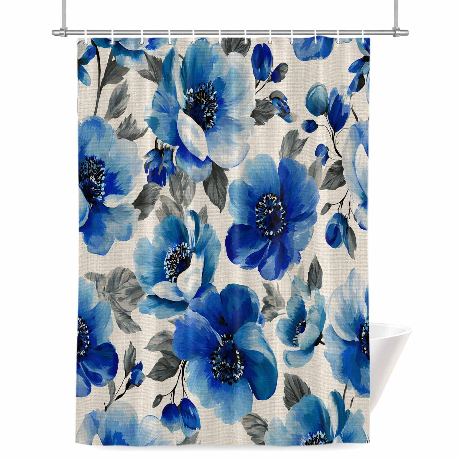 Blue Flower Shower Curtains for Bathroom, Watercolor Gradient Blue ...