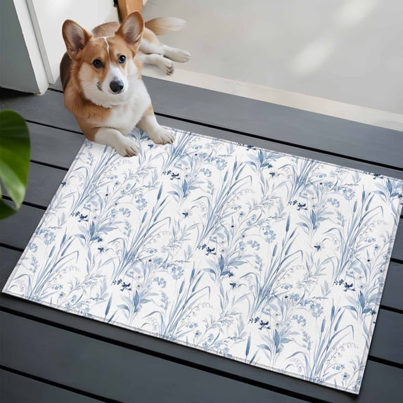 Blue Flower Small Area Rugs 2x3 Country Vintage Minimalist Floral Leaf ...