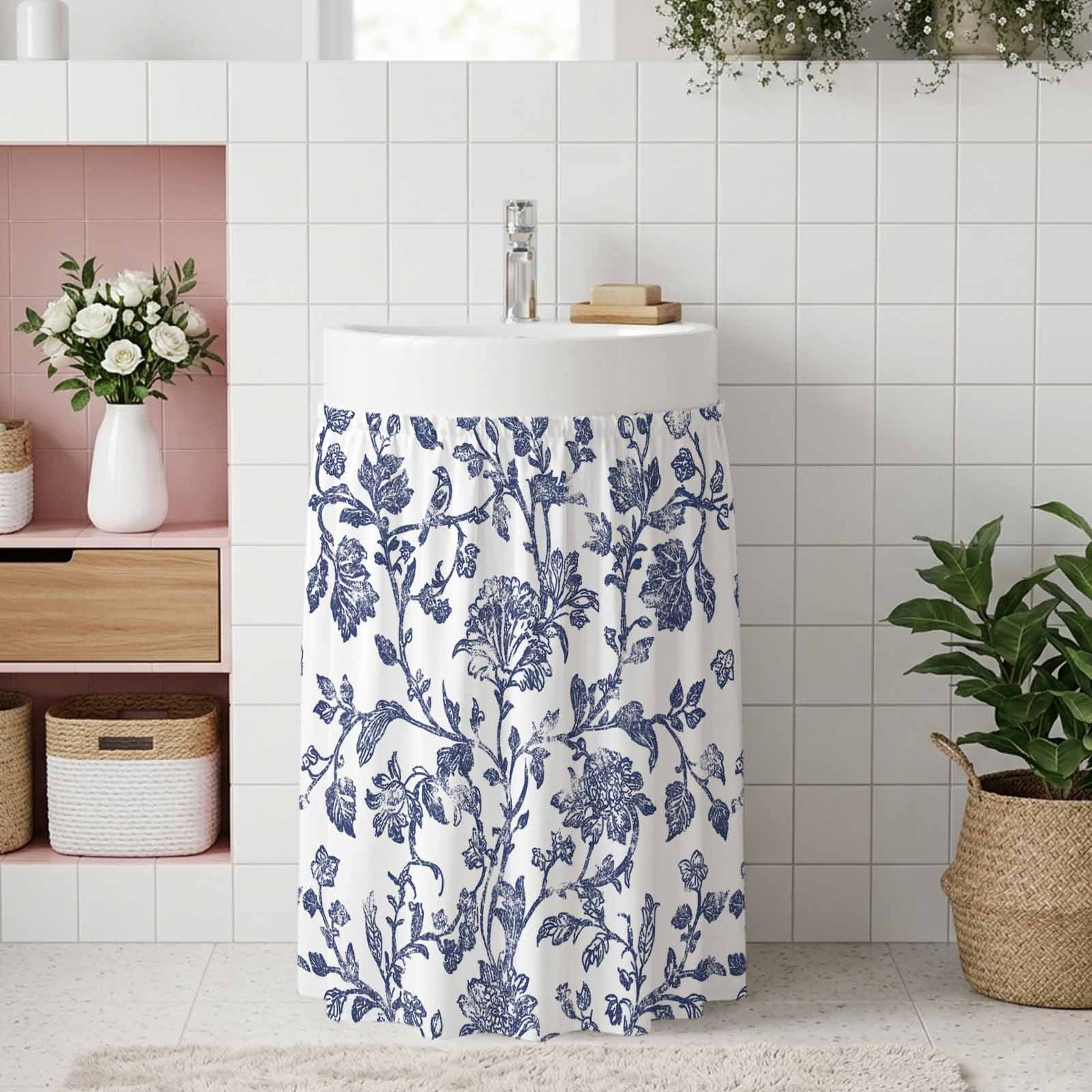 Blue Flower Small Cabinet Curtain 11''x13'', Spring Leaf Vintage ...