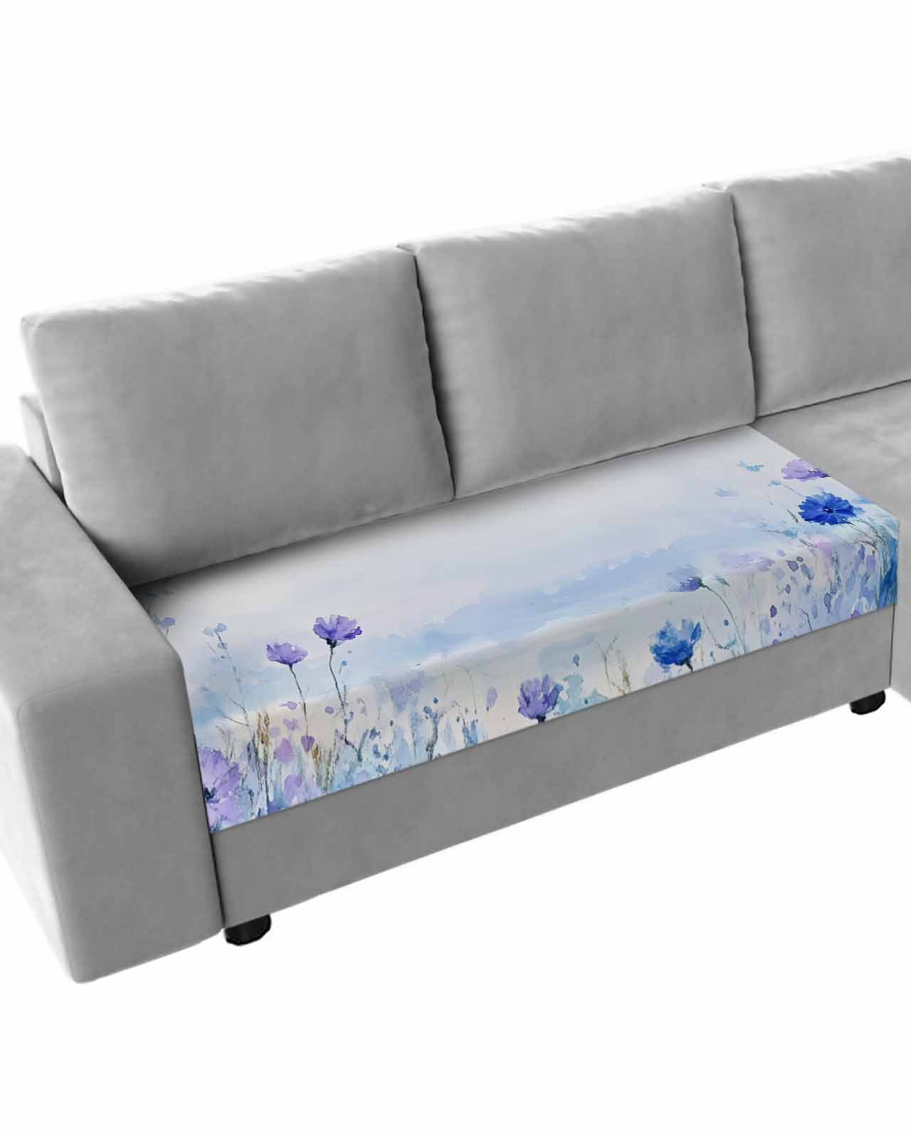 Blue Flower Sofa Couch Cushion Covers Washable, Removable Stretchable ...