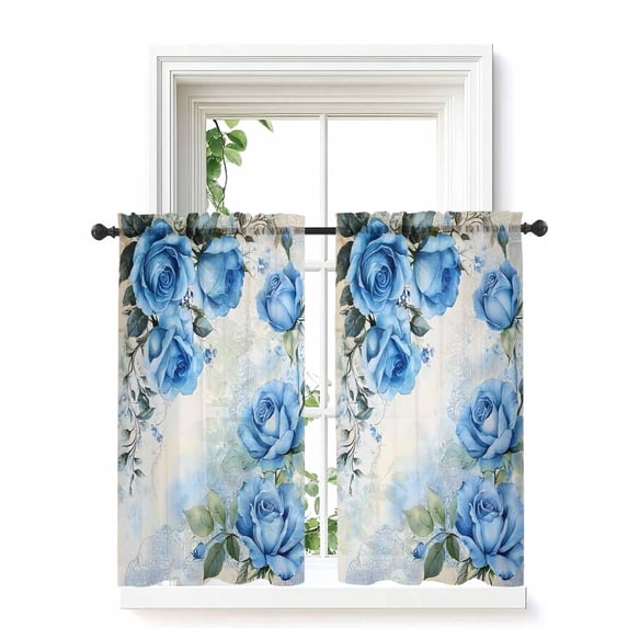 Blue Flower Spring Curtains 45 Inch Length, Sheer Curtains for Bedroom ...
