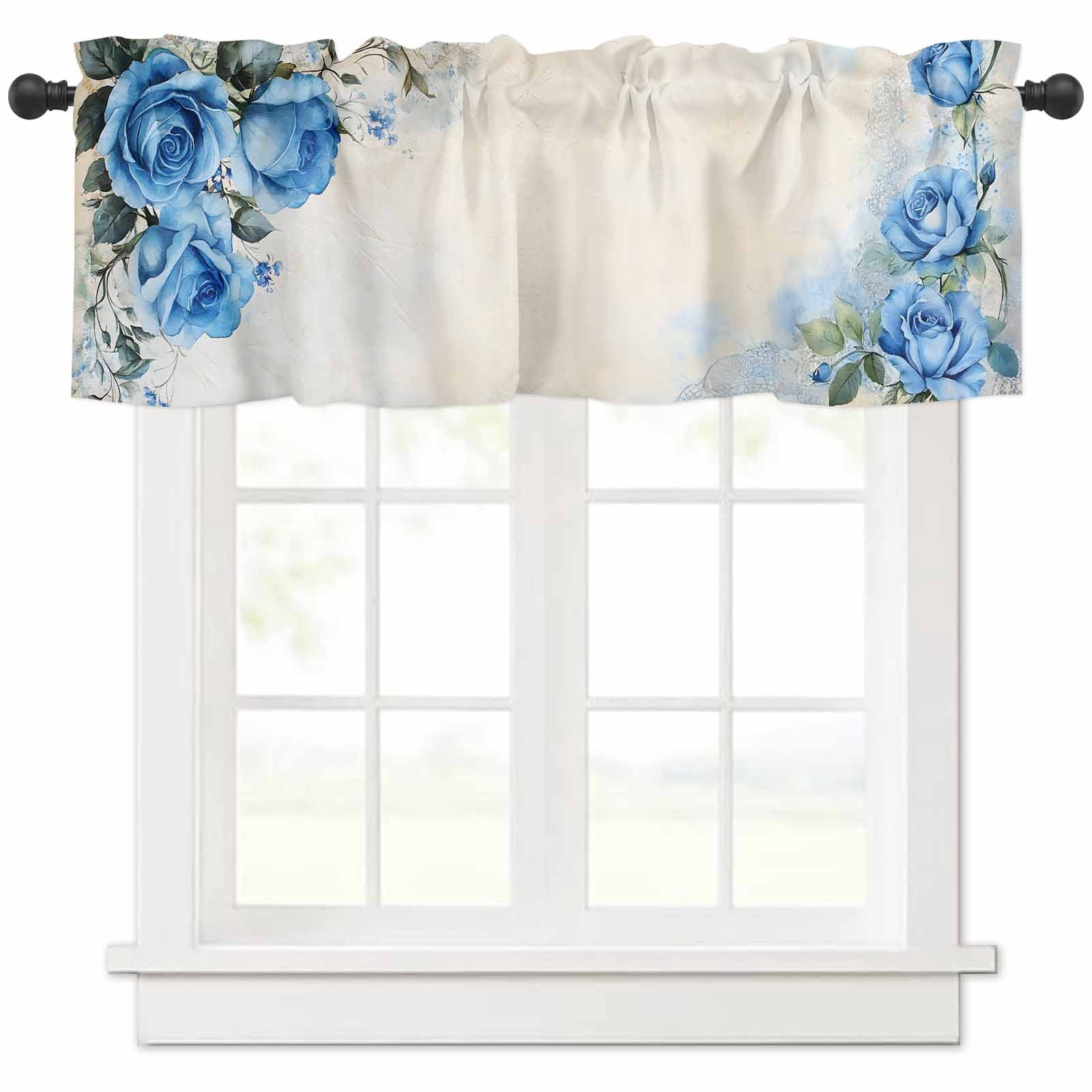 Blue Flower Spring Valances for Windows Farmhouse Kitchen Curtains ...