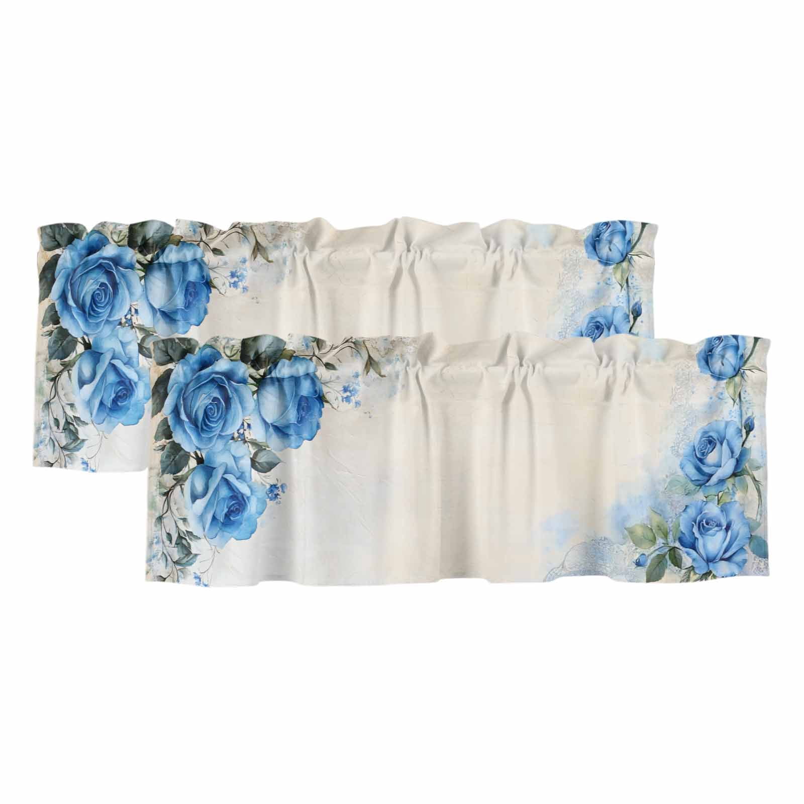 Blue Flower Spring Valances for Windows, Light Filtering Kitchen ...