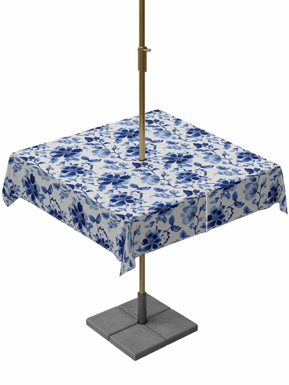 Blue Flower Square Outdoor Tablecloth with Umbrella Hole Abstract ...
