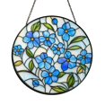 Blue Flower Stained Glass Round Suncatcher, Floral Window Hanging ...