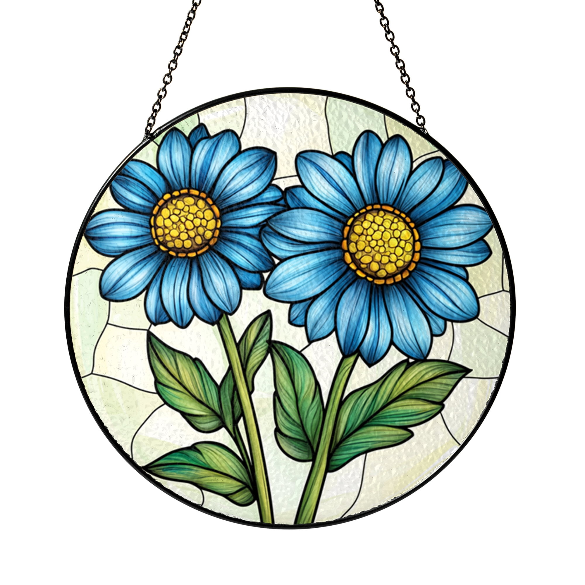 Blue Flower Stained Glass Style Round Suncatcher – Garden Window ...