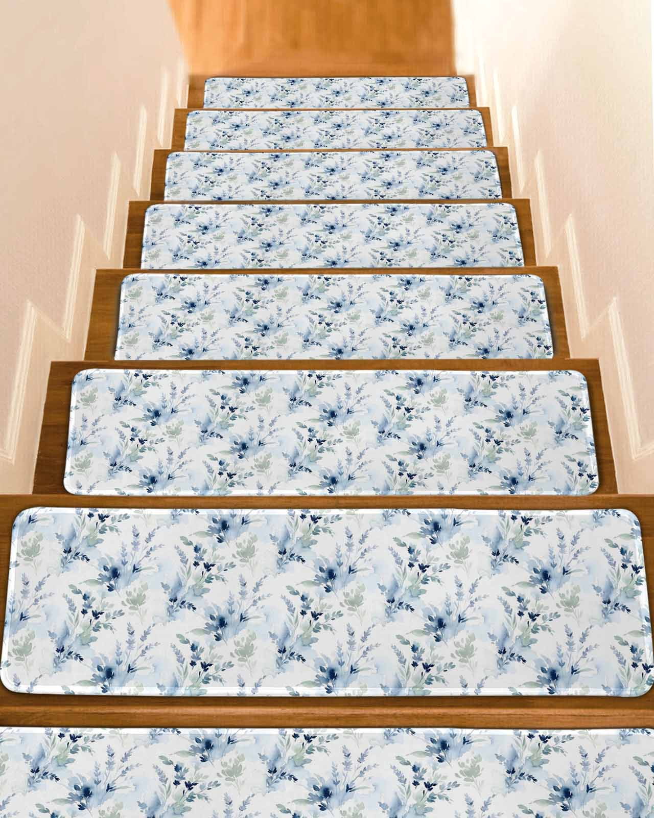 Blue Flower Stair Treads Summer Country Blue Lavender Watercolor Indoor ...