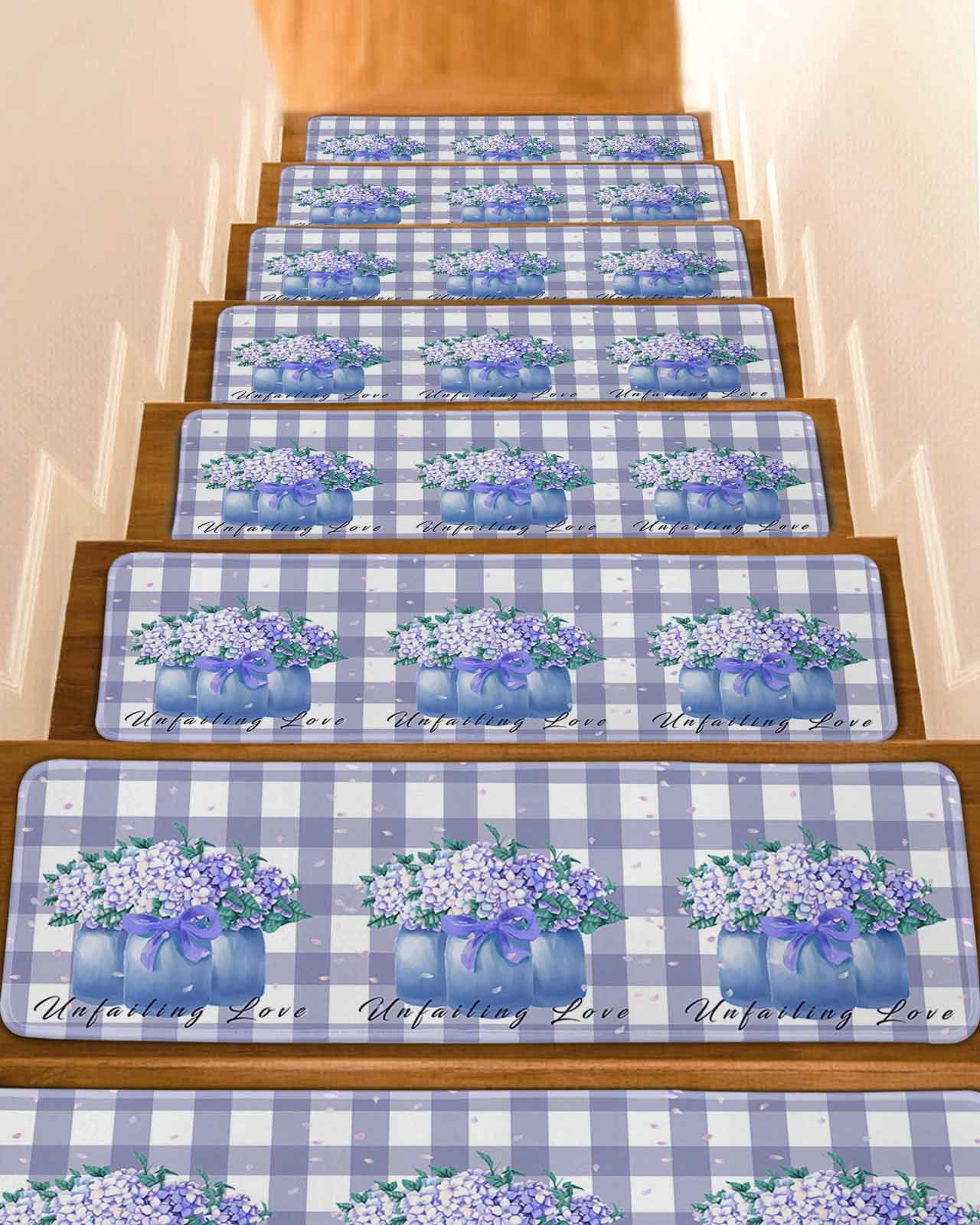 Blue Flower, Stair Treads for Wooden Steps Indoor Runner Rug Carpet ...