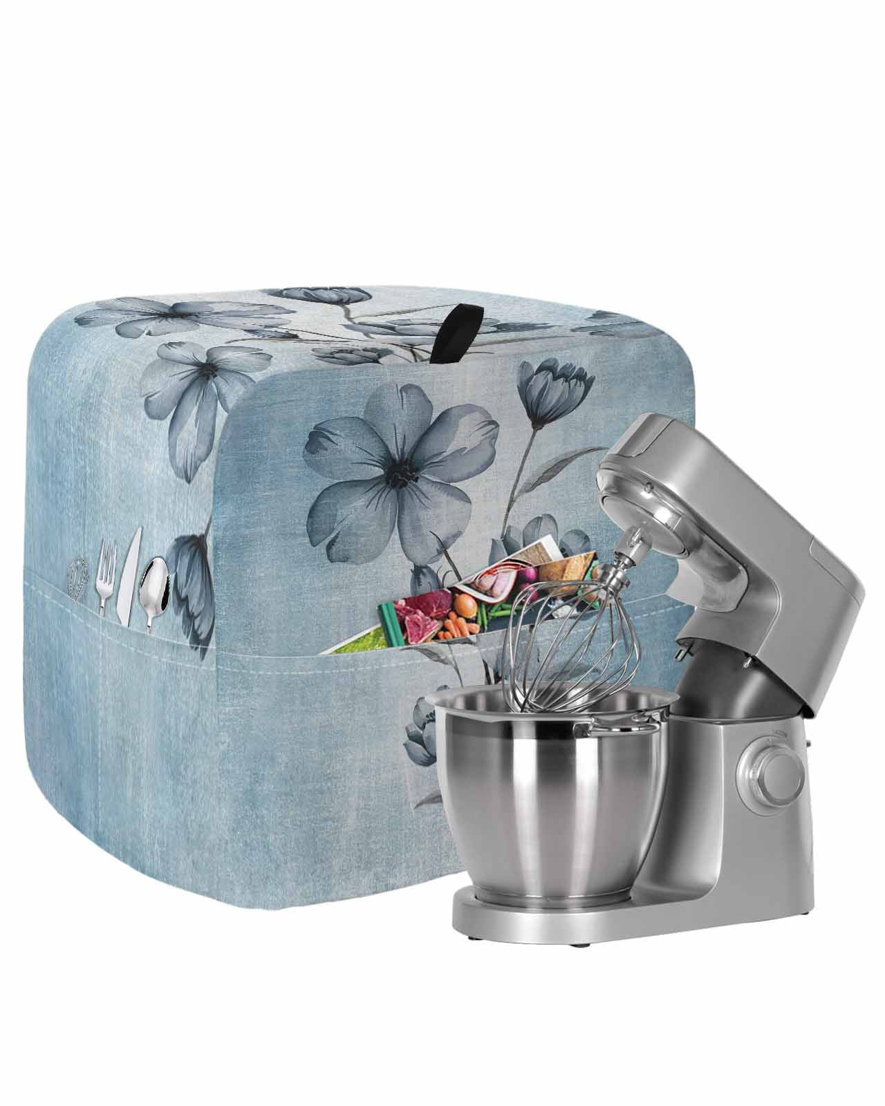 Blue Flower Stand Mixer Dust Cover with Storage Pocket & Handles,Retro ...