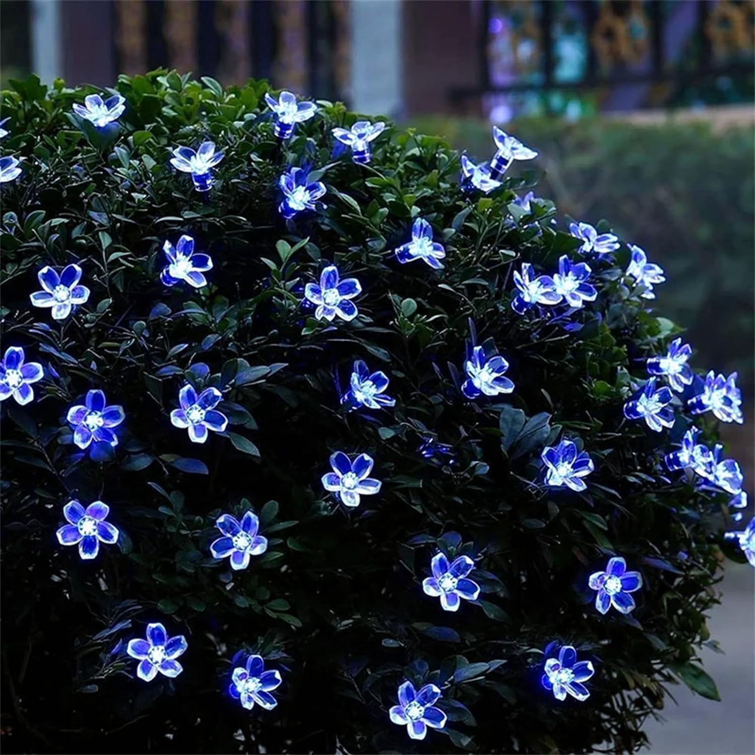 Blue Flower String Lights Decorations, 33ft 100 LED Clear Wire Plug in ...
