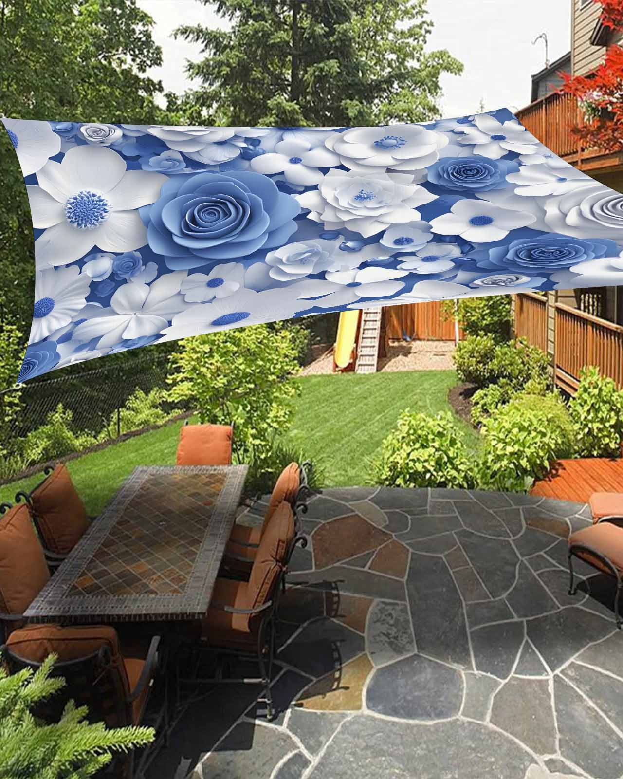 Blue Flower Sun Shade Sail 12'X16' Spring Pastoral White Floral UV ...