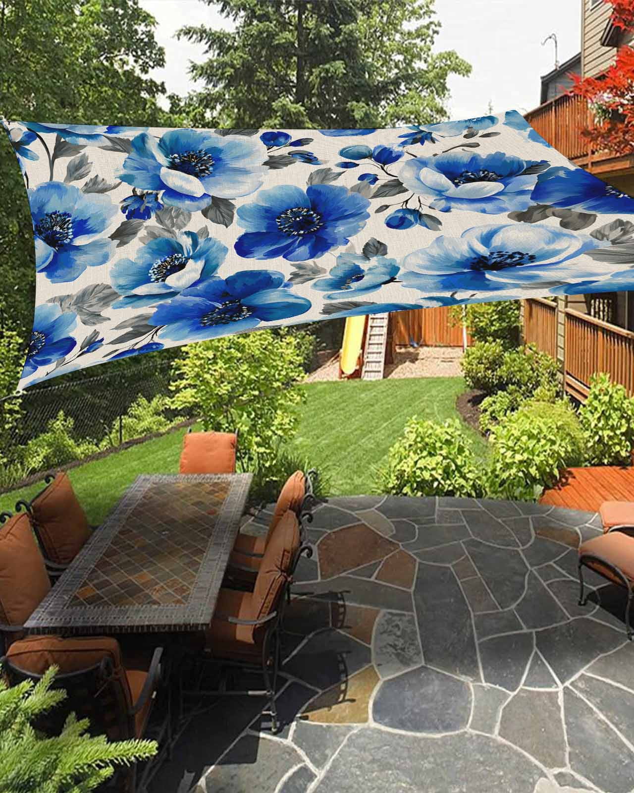 Blue Flower Sun Shade Sail 14'X18' Watercolor Gradient Blue White ...