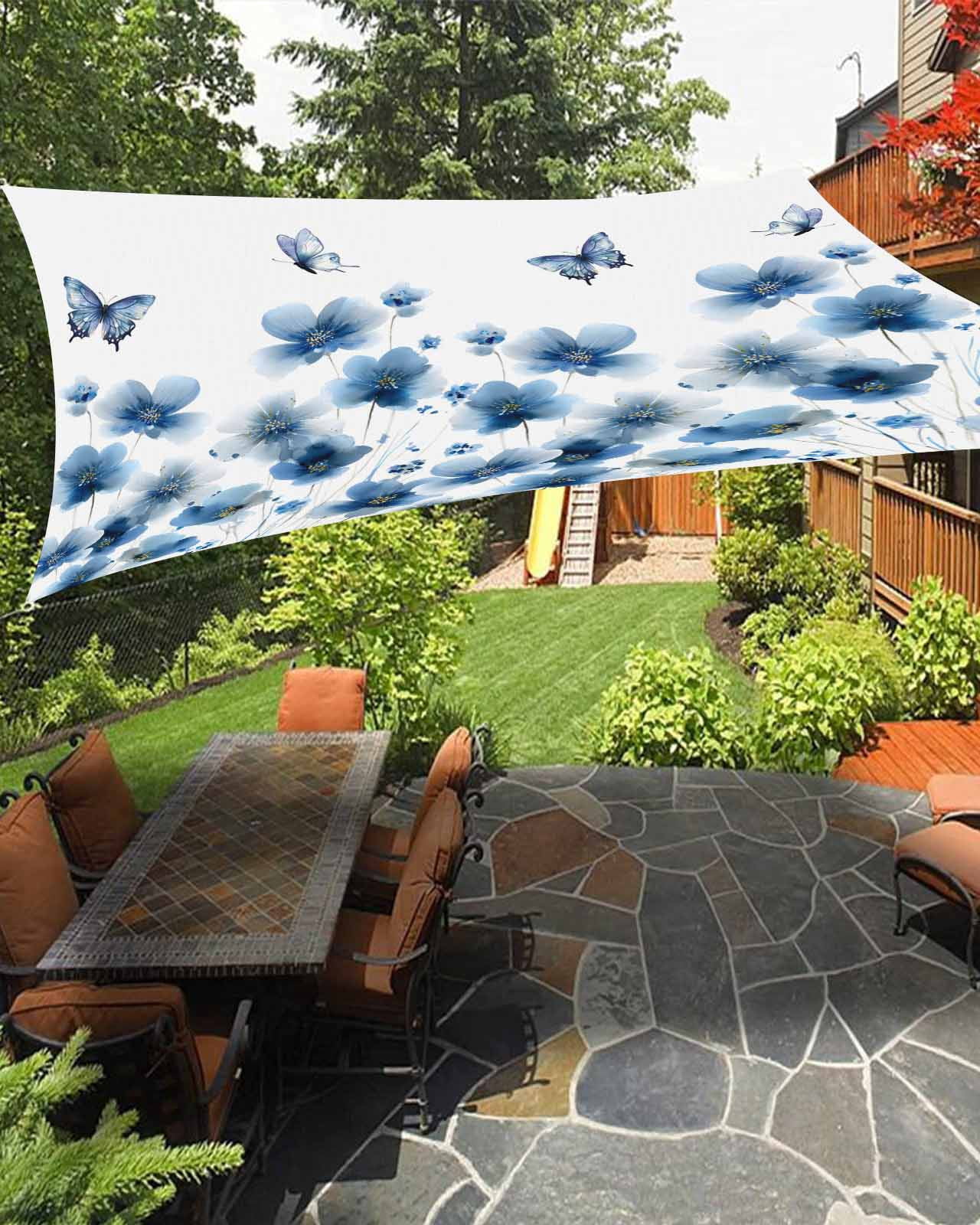 Blue Flower Sun Shade Sail 14'X18' Watercolor Spring Blue Floral ...