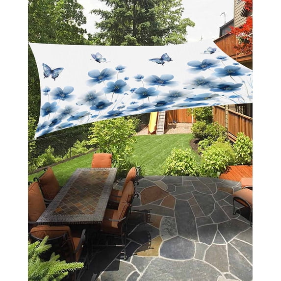 Blue Flower Sun Shade Sail 6.5'X10' Watercolor Spring Blue Floral ...