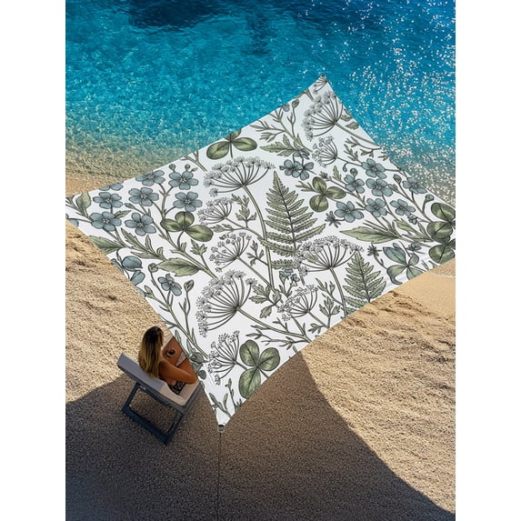 Blue Flower Sun Shade Sail 8' x 10', Green Leaf Spring Wildflowers ...