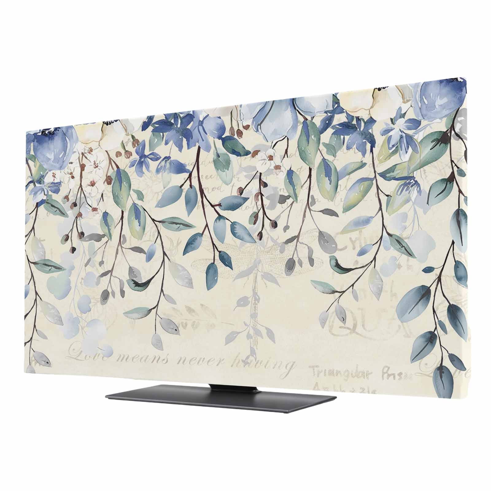 Blue Flower TV Cover for 24 Inch Screen,Stretch Fabric Dustproof TV ...