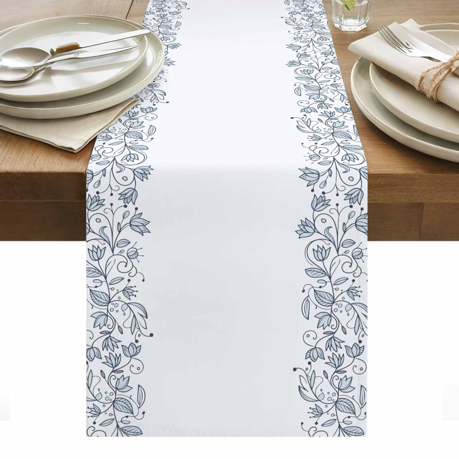 Blue Flower Table Runner - 72 Inch Long, Kitchen Dining Table Runner ...