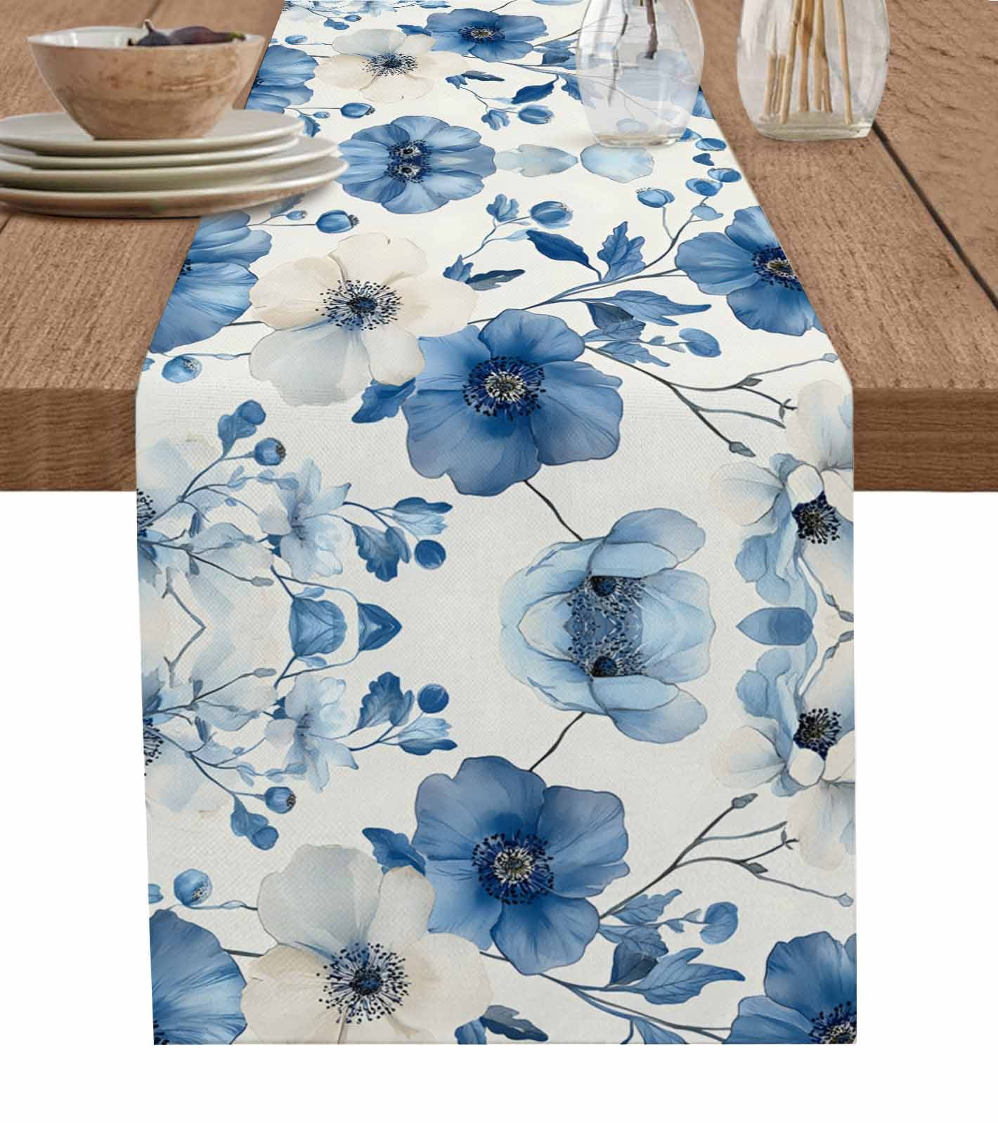 Blue Flower Table Runner 72 Inches, Botanical Country Nature Aesthetics ...