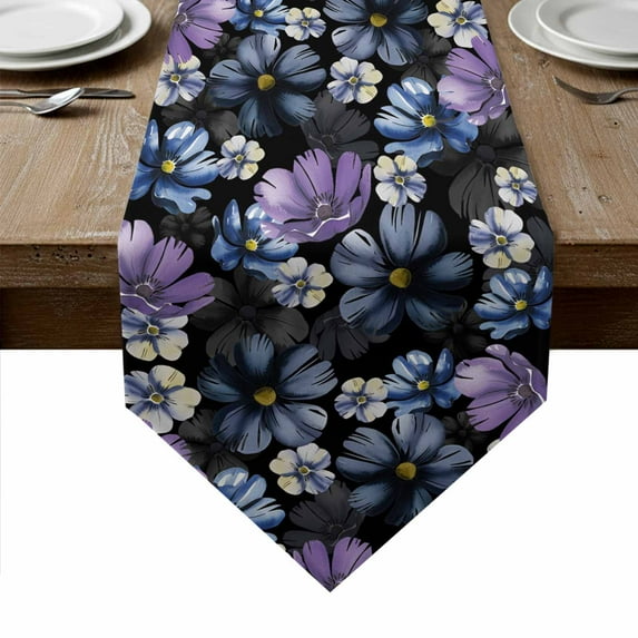 Blue Flower Table Runner Linen Burlap Table Runner 36 Inches Small ...