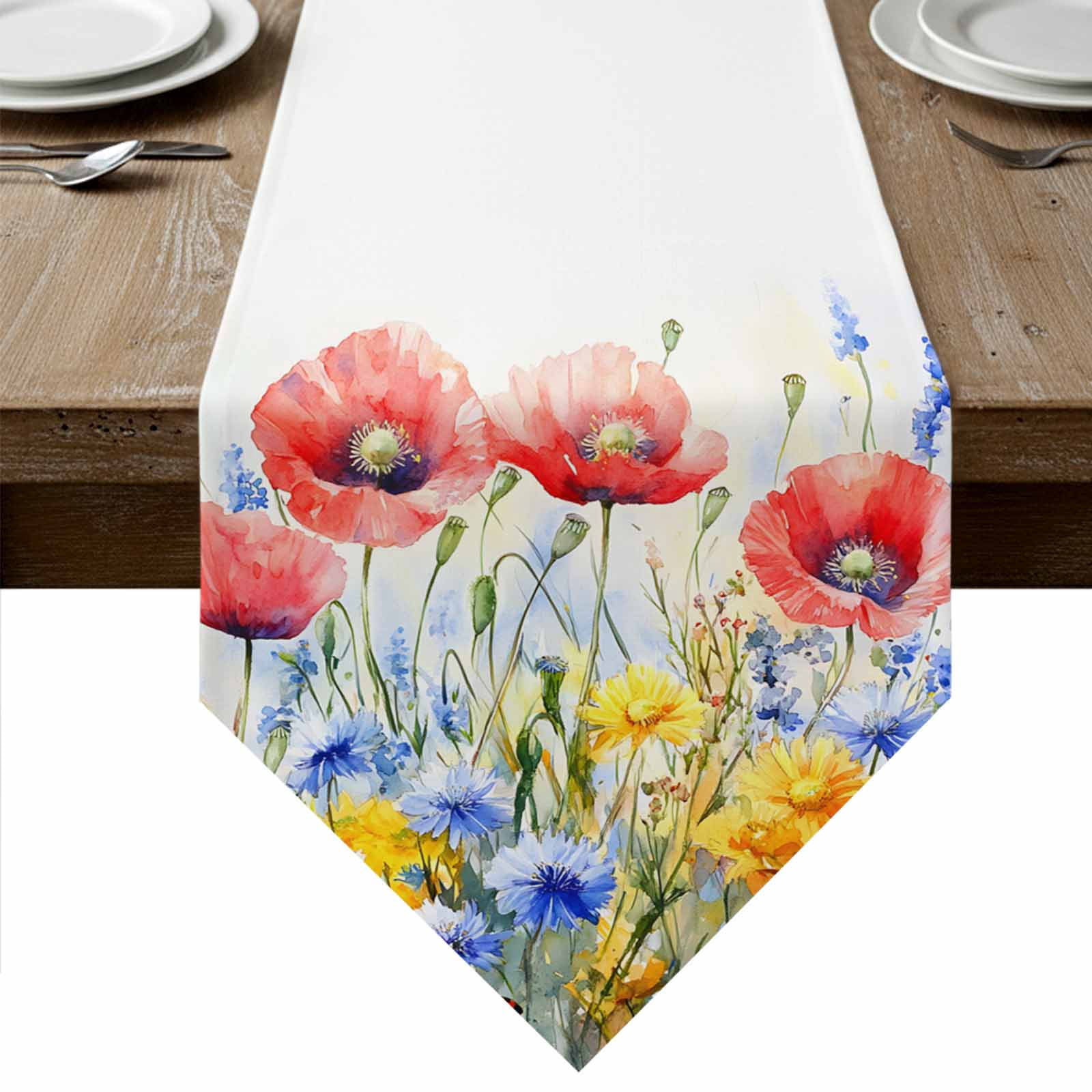 Blue Flower Table Runner Linen Burlap Table Runner 72 Inches Long ...