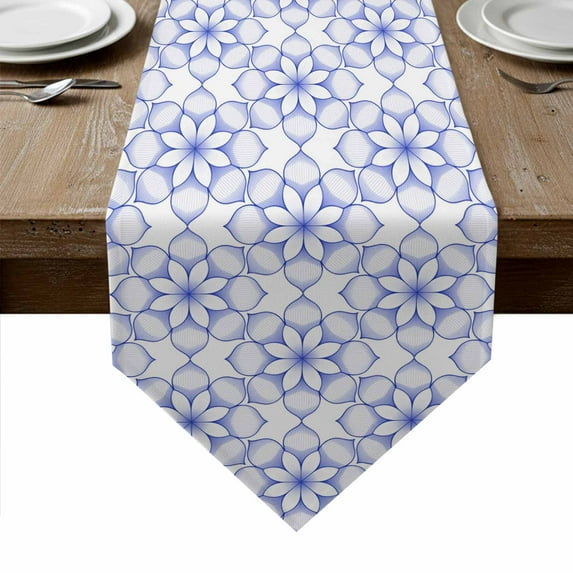 Blue Flower Table Runner Linen Burlap Table Runner 72 Inches Long Retro ...