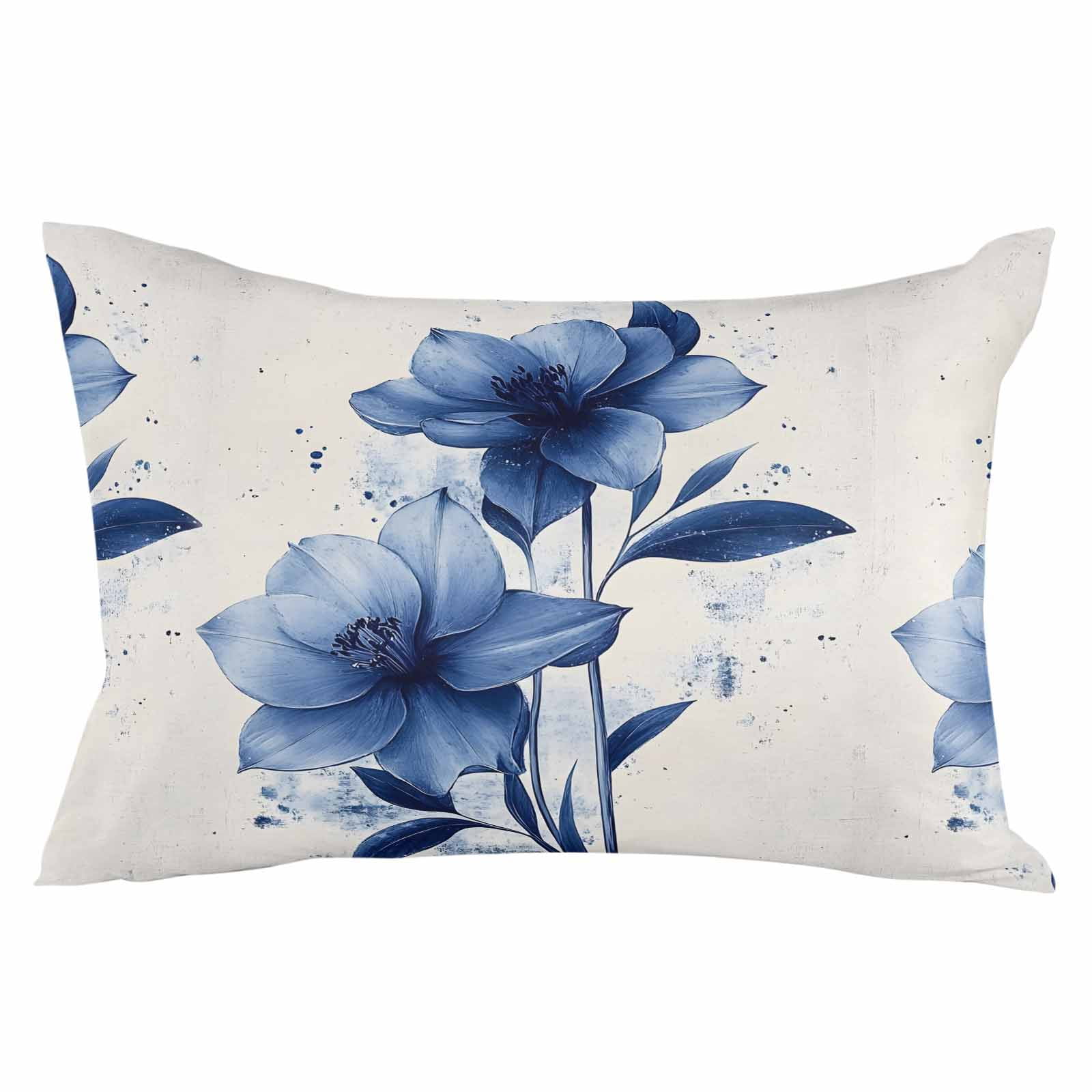 Blue Flower Throw Pillow Cover 16 x 24 Inch Decorative Pillow Cover ...