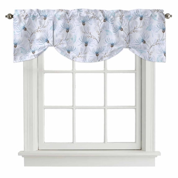 Blue Flower Tie Up Valance Curtains Country Plant Retro Watercolor ...