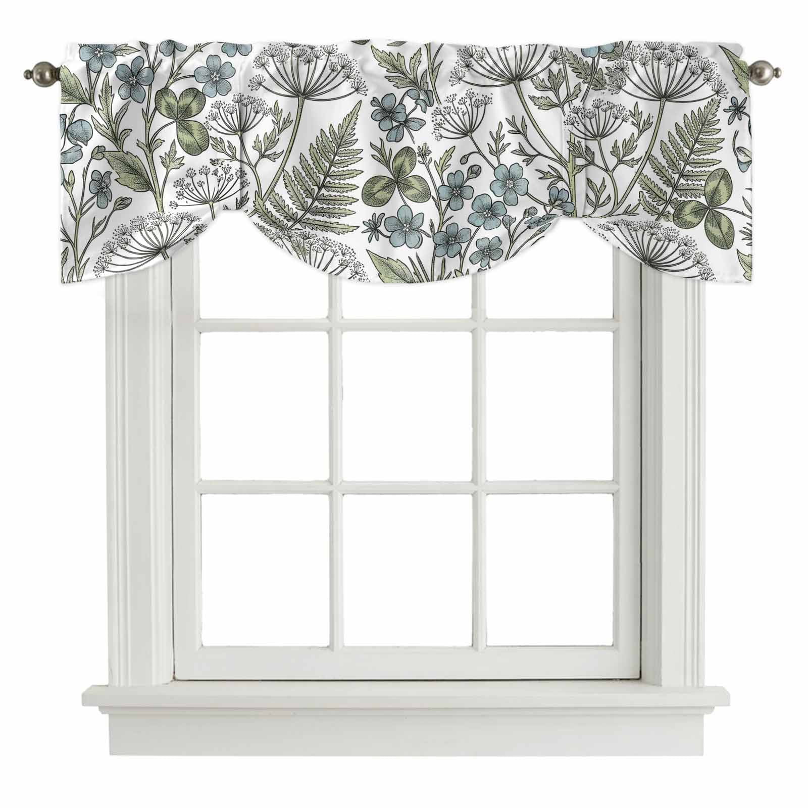 Blue Flower Tie Up Valance Curtains Green Leaf Spring Wildflowers ...
