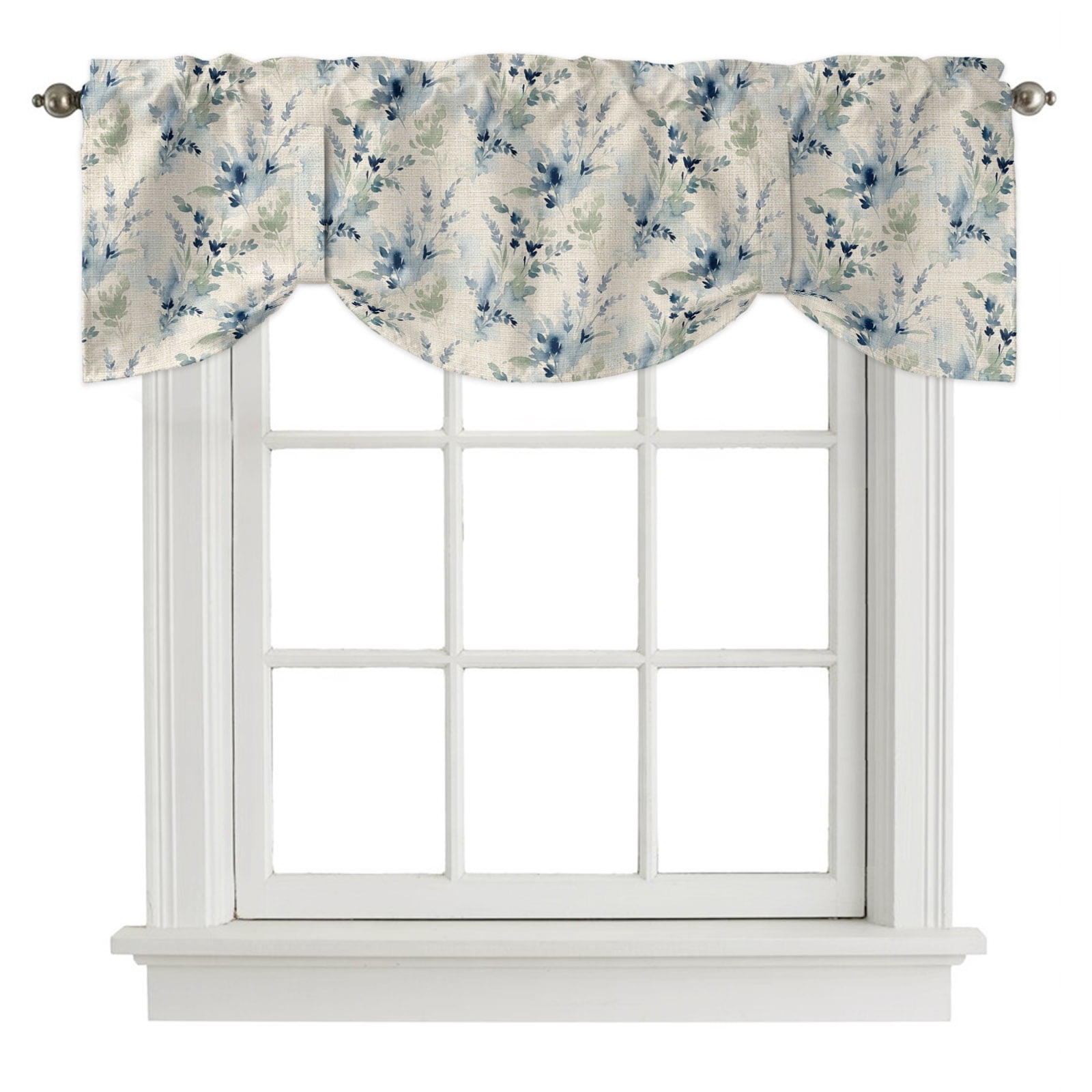 Blue Flower Tie Up Valance Curtains Summer Country Blue Lavender ...
