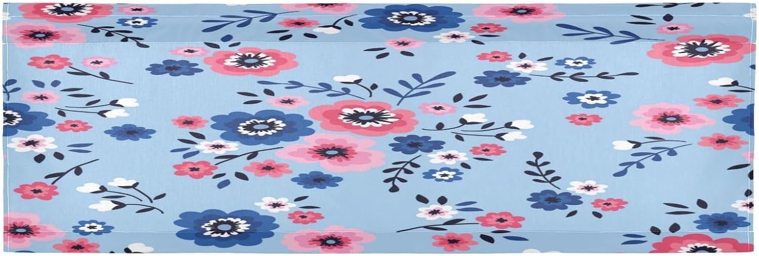 Blue Flower Trolley Bag Curtain Drape, 54" x 18" Curtain Window ...
