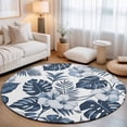 Blue Flower Tropical Palm Leaves Round Rug 5ft Hawaiian Plant Branch ...