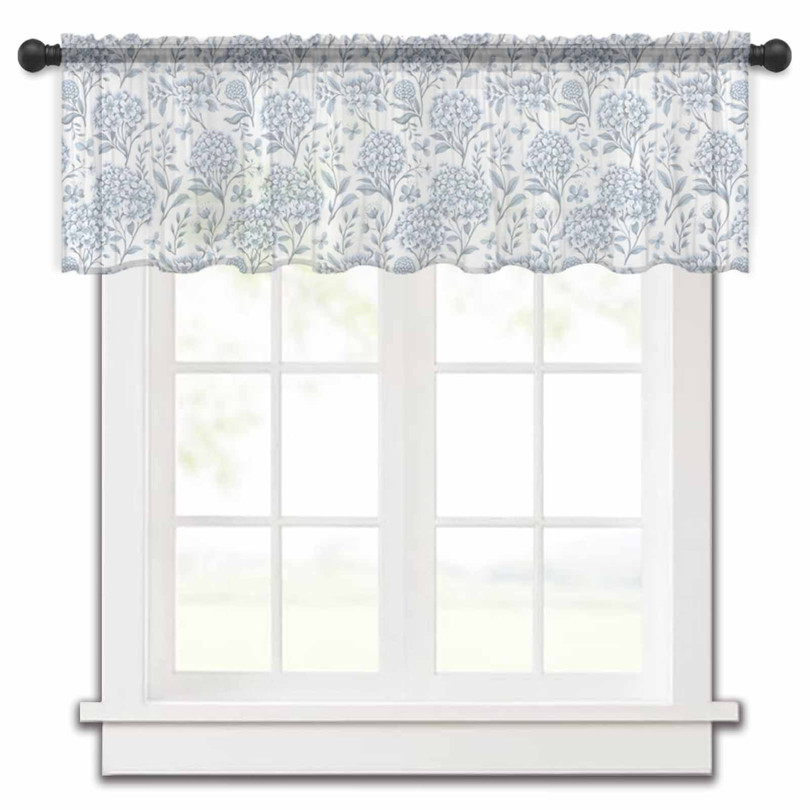 Blue Flower Valance Curtains for Kitchen/Living Room/Bathroom/Bedroom ...
