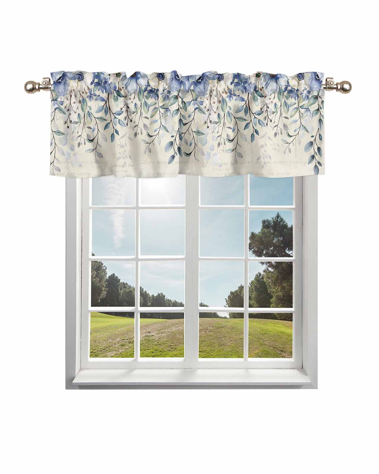 Blue Flower Valance Curtains for Living Room/Bedroom/Bathroom/Kitchen ...