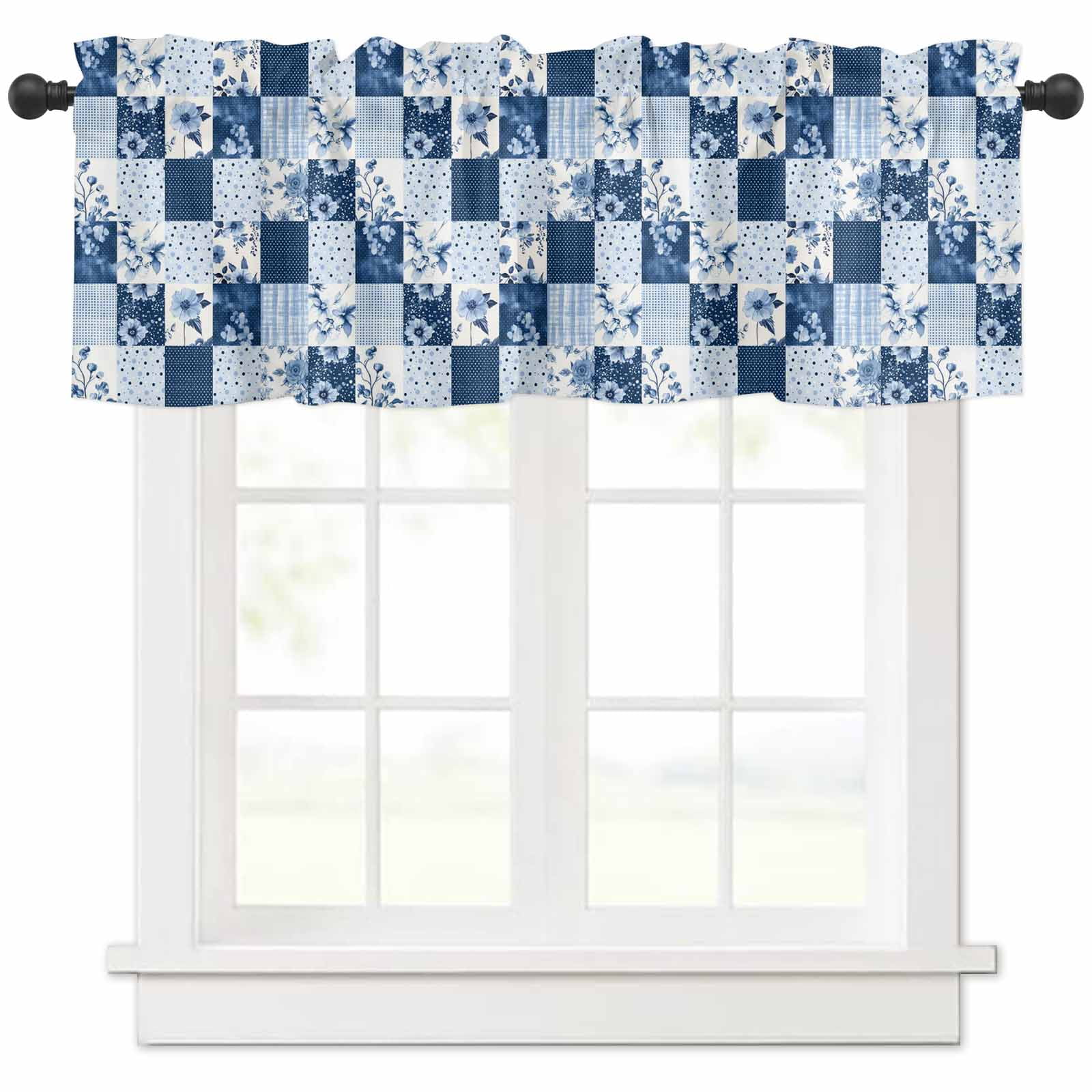 Blue Flower Valances for Windows Farmhouse Kitchen Curtains Valances ...