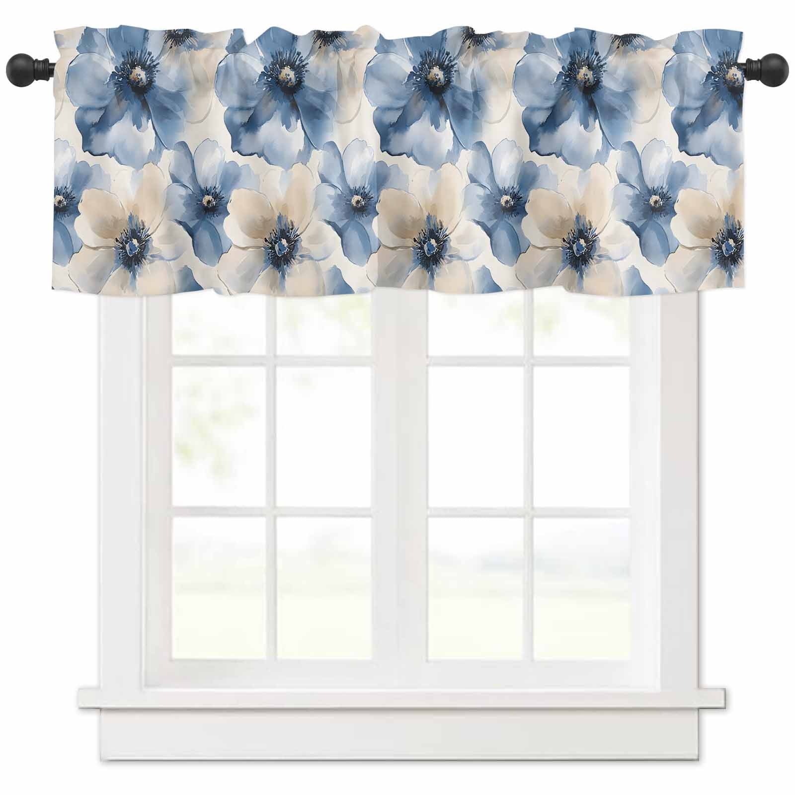 Blue Flower Valances for Windows Farmhouse Kitchen Curtains Valances ...