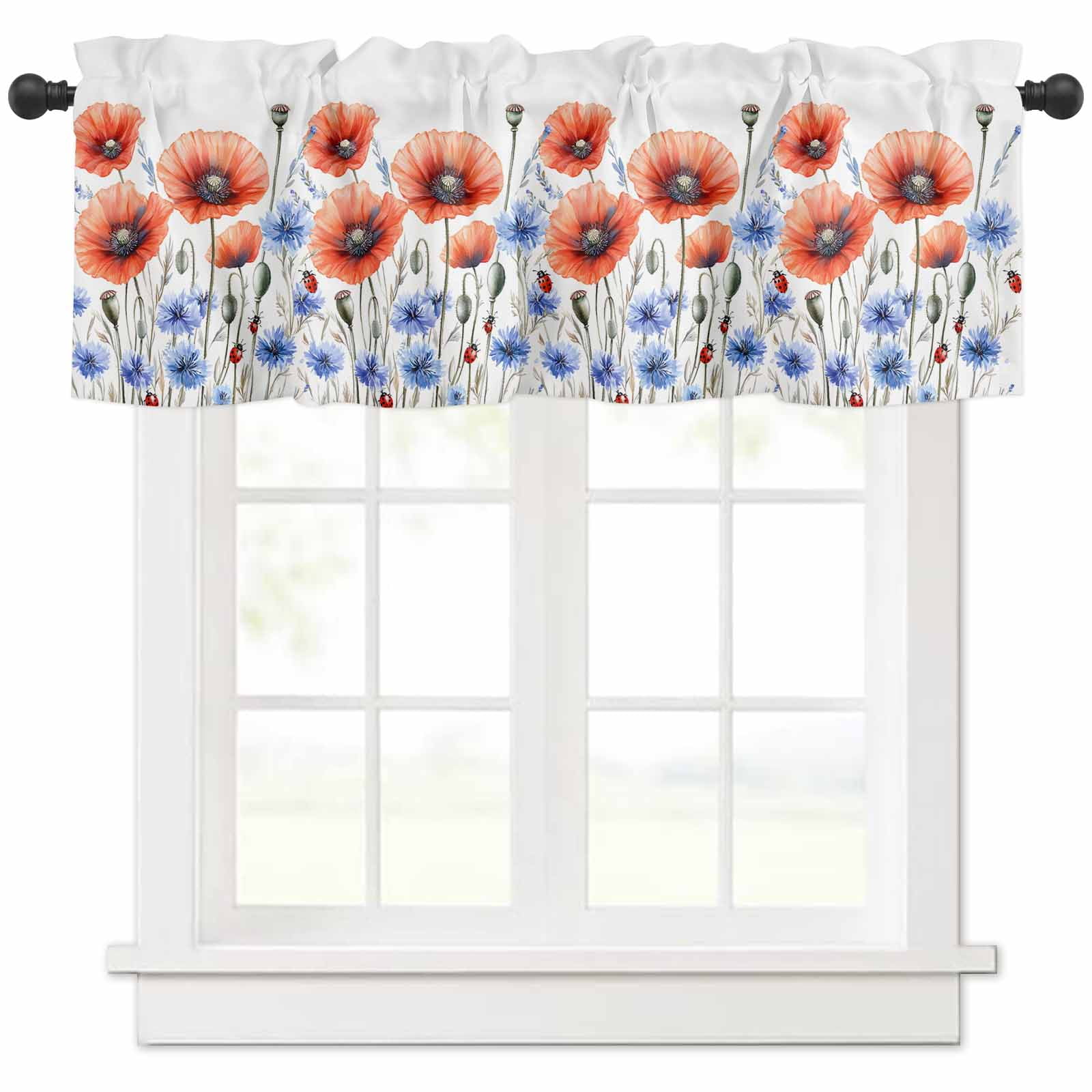 Blue Flower Valances for Windows Farmhouse Kitchen Curtains Valances ...