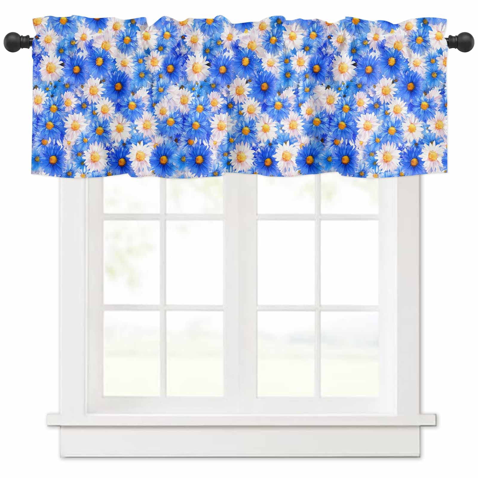 Blue Flower Valances for Windows Farmhouse Kitchen Curtains Valances ...