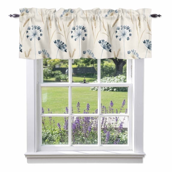 Blue Flower Valances for Windows, Gold Wheat Country Abstract Plant ...