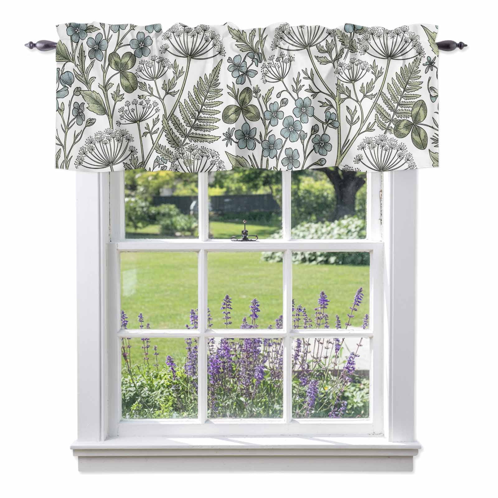 Blue Flower Valances for Windows, Green Leaf Spring Wildflowers Country ...