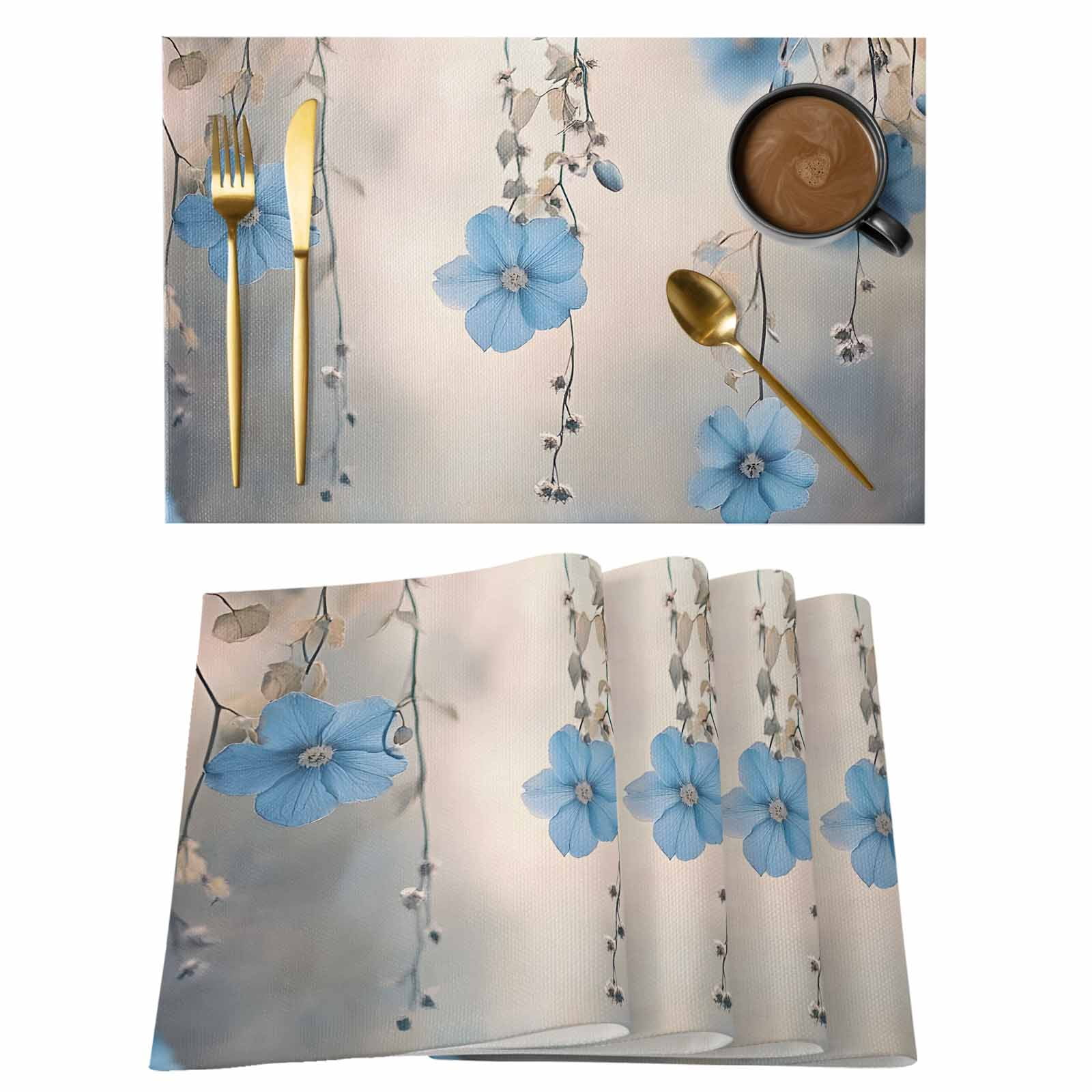 Blue Flower Vines Placemats Set of 4 Spring Scenery Place Mats Table ...