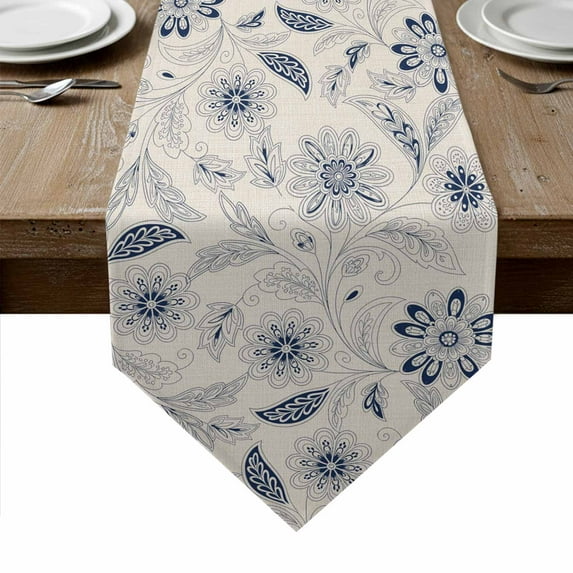 Blue Flower Vintage Table Runner Linen Burlap Table Runner 72 Inches ...