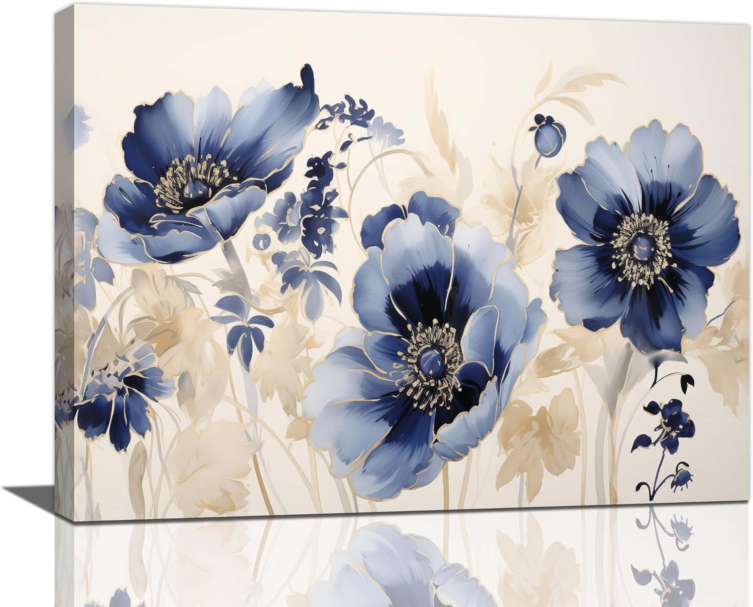 Blue Flower Wall Art Abstract Blue Floral Pictures Wall Decor Large ...