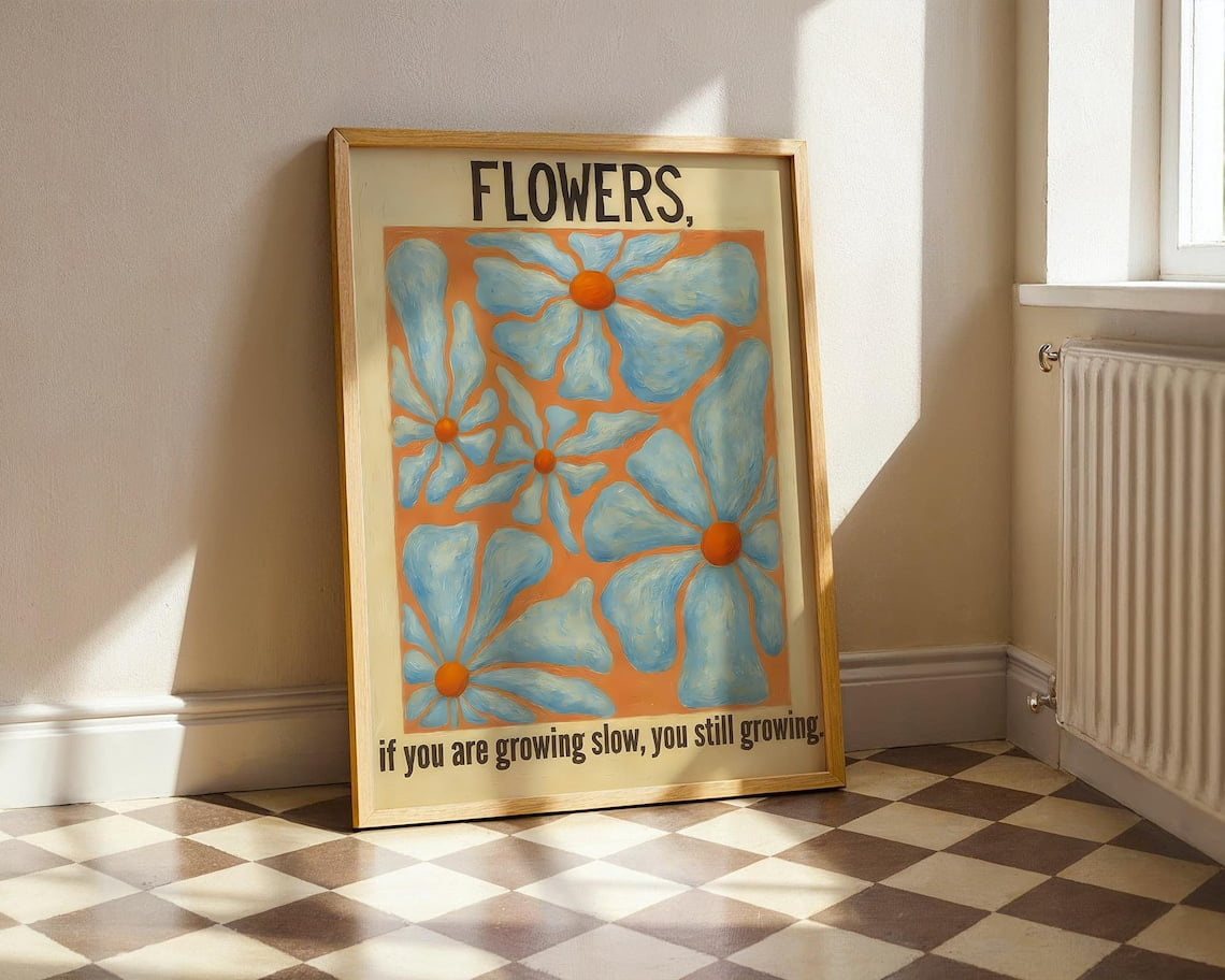 Blue Flower Wall Art Inspirational Quote Botanical Floral Decor Design1 ...